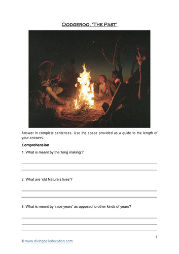 Poetry Study Worksheet - Oodgeroo, 'The Past' | Teaching Resources