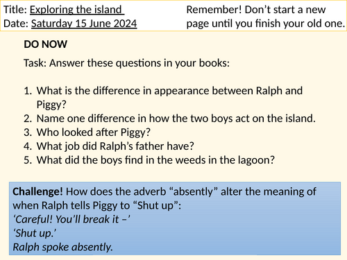 Lord of the Flies FULL unit of work for KS3 | Teaching Resources