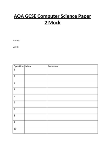 AQA GCSE Computer Science Paper 2 Mock | Teaching Resources AQA GCSE Computer Science Paper 2 Mock | Teaching Resources