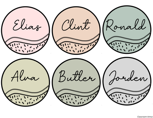 Printable Boho Student Name Labels, Round Boho Neutral Name Cards ...