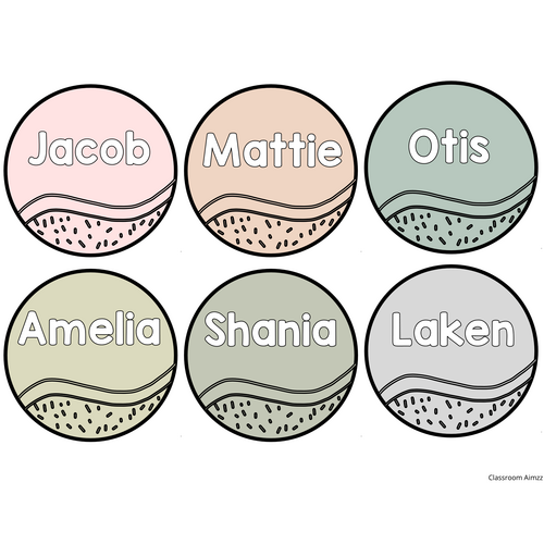 Printable Boho Student Name Labels, Round Boho Neutral Name Cards ...