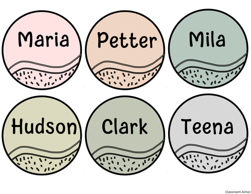 Printable Boho Student Name Labels, Round Boho Neutral Name Cards ...