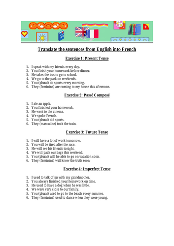 French Mixed Verbs And Translation Worksheet For GCSE | Teaching Resources