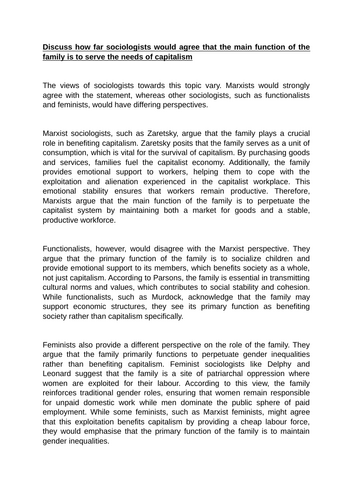 AQA GCSE Sociology Families Model 12-Markers | Teaching Resources