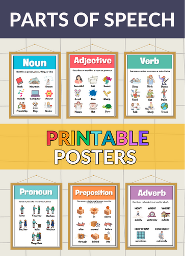 Parts of Speech Printable Poster Set | 9 parts of speech Posters ...