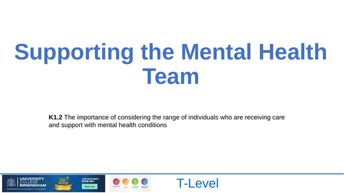 T Level Supporting The Mental Health Team K1.2 | Teaching Resources
