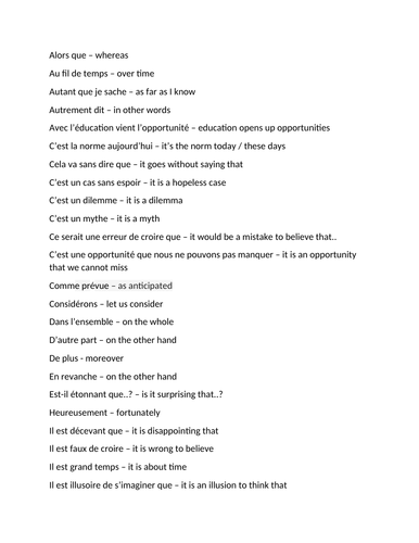 French A LEVEL essay writing A* , ambitious, sophisticated phrases ...