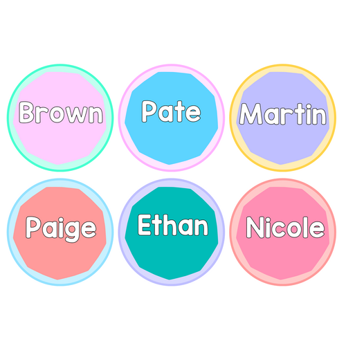 Printable Bright Student Name Labels, Round Name Cards, Book Bin Labels ...