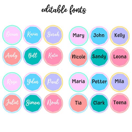 Printable Bright Student Name Labels, Round Name Cards, Book Bin Labels ...