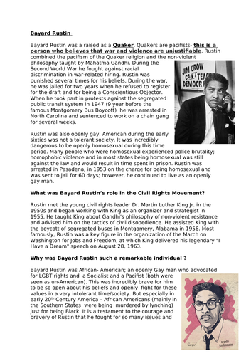 Black History Month - Bayard Rustin | Teaching Resources