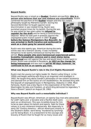 Black History Month - Bayard Rustin | Teaching Resources
