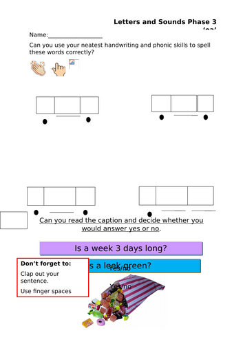 Phonics Phase 3 Worksheet | Teaching Resources