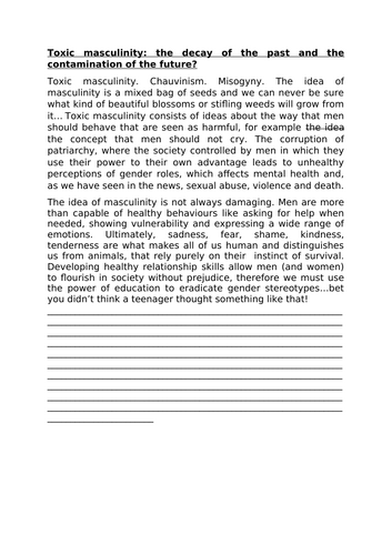 Toxic masculinity non fiction writing | Teaching Resources