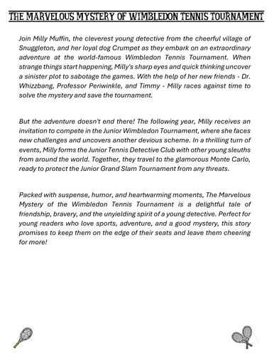 Reading Activity for Milly and the Junior Wimbledon Mystery - Original ...