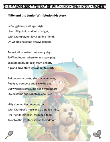 Reading Activity for Milly and the Junior Wimbledon Mystery - Original ...