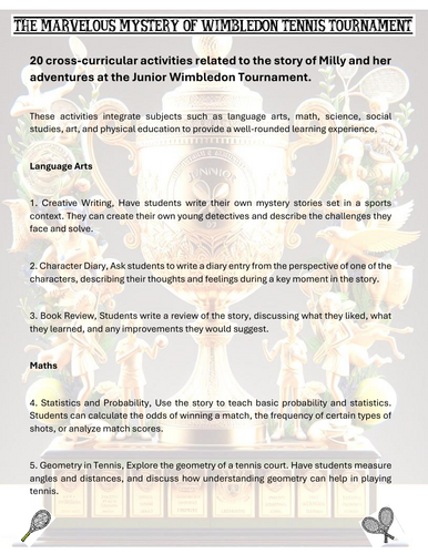 Reading Activity for Milly and the Junior Wimbledon Mystery - Original ...