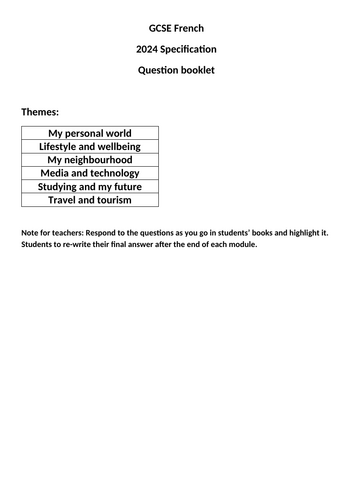 French GCSE 2024 specification knowledge organisers and exam skills ...