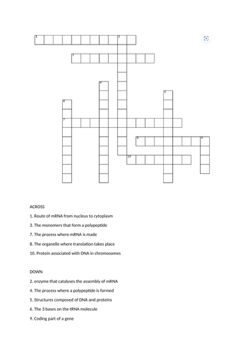 AQA A Level Biology Topic 4 Protein Synthesis Crossword | Teaching ...