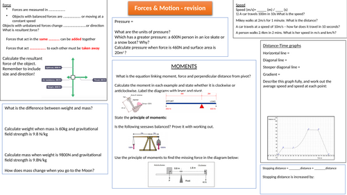 KS3 Forces Revision Mat | Teaching Resources