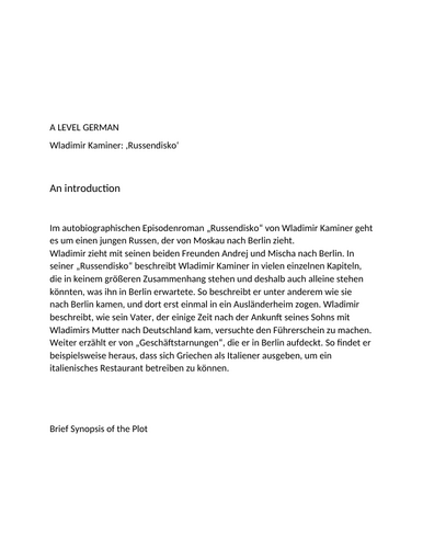 Wladimir Kaminer: ,Russendisko‘ : A LEVEL GERMAN essay questions ...