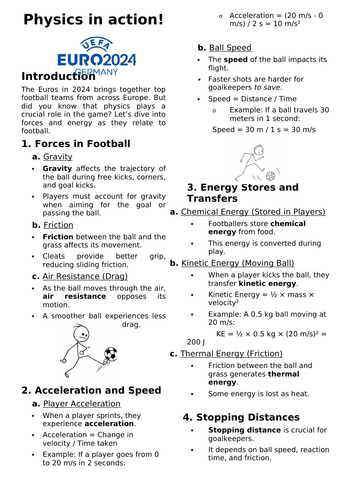 GCSE Physics forces / energy transfers in Euros 2024 | Teaching Resources