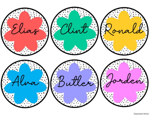 Printable Bright Student Name Labels, Round Name Cards, Book Bin Labels ...