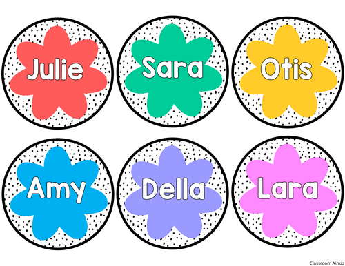 Printable Bright Student Name Labels, Round Name Cards, Book Bin Labels ...
