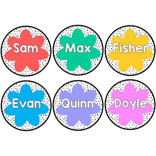 Printable Bright Student Name Labels, Round Name Cards, Book Bin Labels ...
