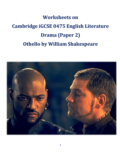 Worksheets on Othello by Shakespeare for the iGCSE 0475 Paper 2 (Drama ...