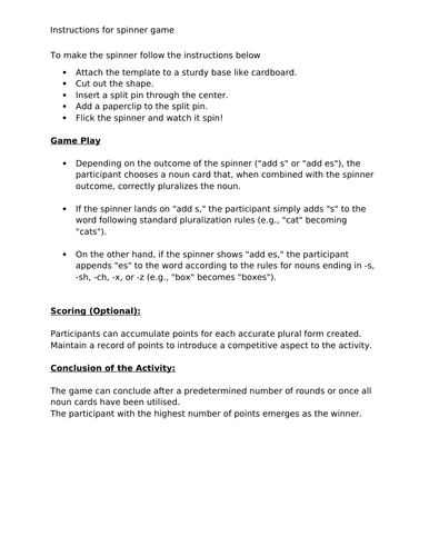 plural nouns spinner game add 's' or 'es' | Teaching Resources