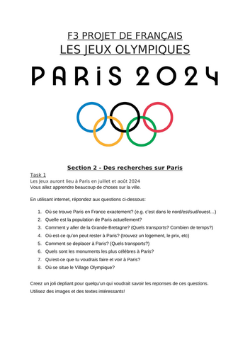 Olympic Games 2024 - Les Jeux Olympiques French | Teaching Resources