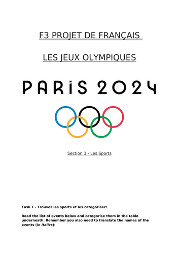 Olympic Games 2024 - Les Jeux Olympiques French | Teaching Resources