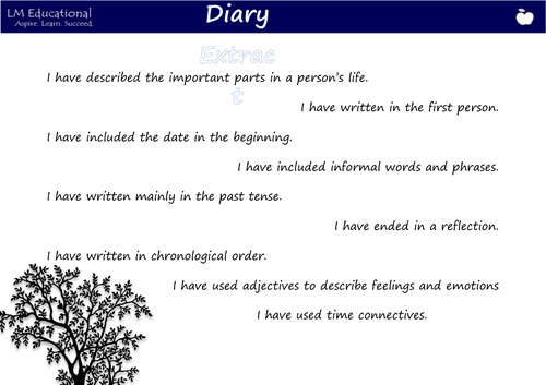 Diary Writing Checklist for Key Stage 2 | Teaching Resources