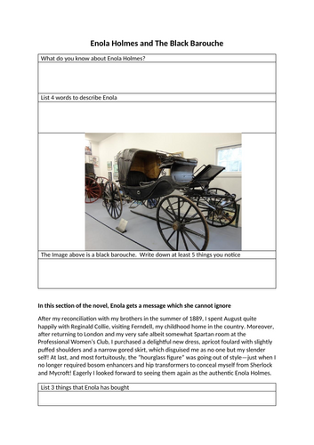 English Enola Holmes Detective Black Barouche Extract Comprehension ...