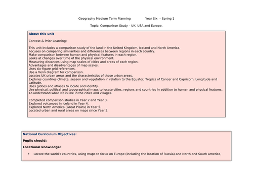 Year 6 geography unit- UK, US and Europe comparison | Teaching Resources