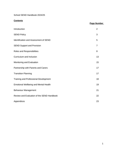 SEND Department Handbook | Teaching Resources