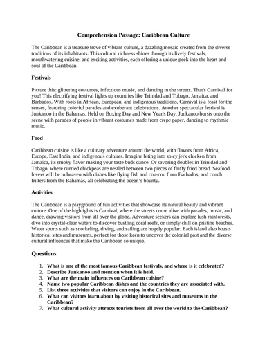 Caribbean Culture - Literacy Activity | Teaching Resources