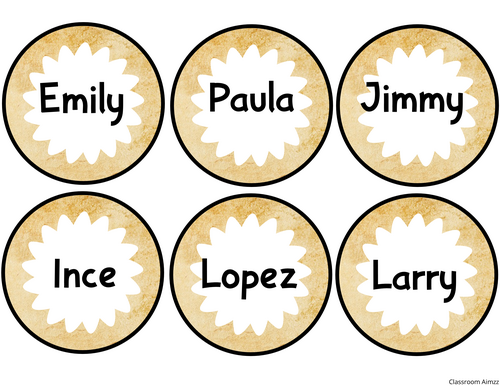 Printable Student Name Labels, Round Vintage Background Name Cards ...