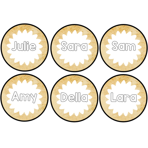 Printable Student Name Labels, Round Vintage Background Name Cards ...