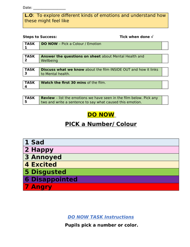 What is Mental Health? INSIDE OUT film lesson (2 parts) Answers ...