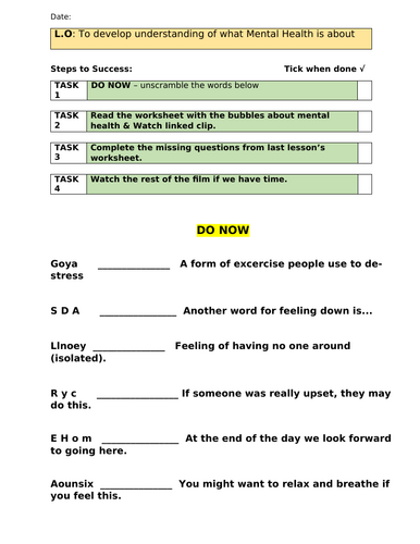 What is Mental Health? INSIDE OUT film lesson (2 parts) Answers ...
