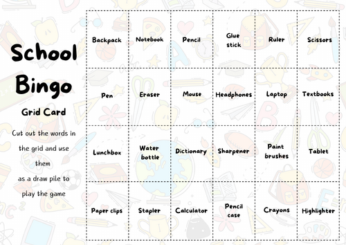 School Themed 2024 Bingo Game. 24 Bingo Cards. Teams. Tutor Time Fun ...