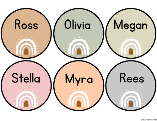 Printable Boho Rainbow Student Name Labels, Circle Rainbow Classroom ...