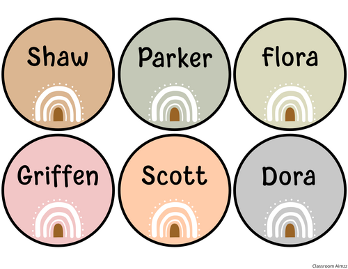 Printable Boho Rainbow Student Name Labels, Circle Rainbow Classroom ...