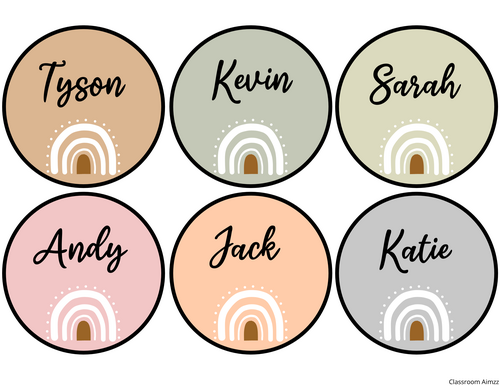 Printable Boho Rainbow Student Name Labels, Circle Rainbow Classroom ...