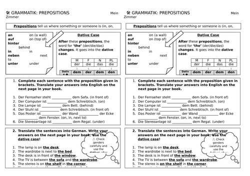 Mein Zimmer: Prepositions with the dative case | Teaching Resources