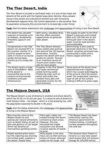 Desert Case Study Worksheet - Thar and Mojave Deserts | Teaching Resources