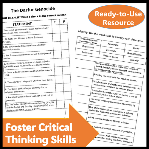The Darfur Genocide Reading Comprehension Lesson with Worksheets, Word ...