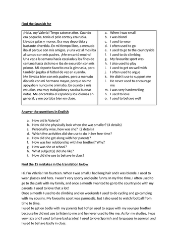 05. GCSE SPANISH : Mi infancia (Focus on imperfect) | Teaching Resources