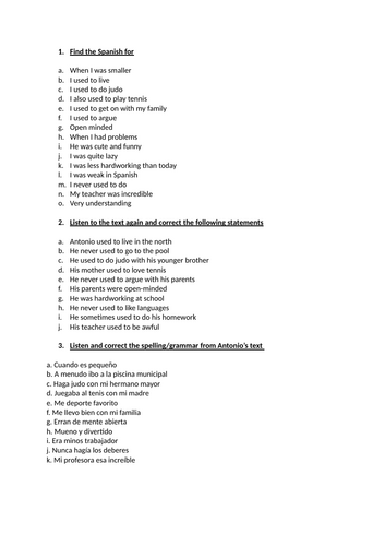 05. GCSE SPANISH : Mi infancia (Focus on imperfect) | Teaching Resources